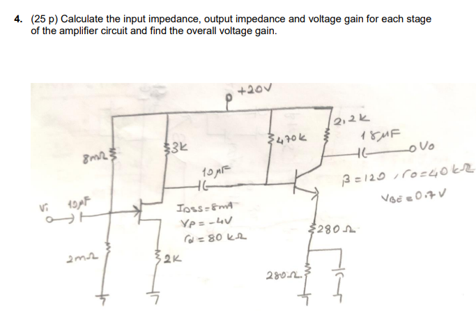 Solved 4. (25p) Calculate the input impedance, output | Chegg.com