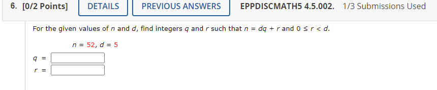 Solved 6. [0/2 Points] DETAILS PREVIOUS ANSWERS EPPDISCMATH5 | Chegg.com