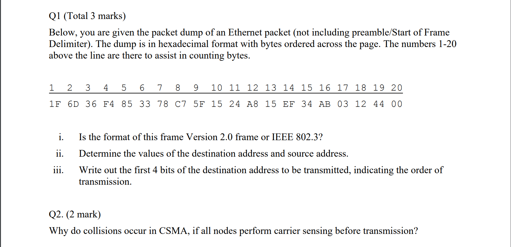 Solved Q1 (Total 3 marks) Below, you are given the packet | Chegg.com