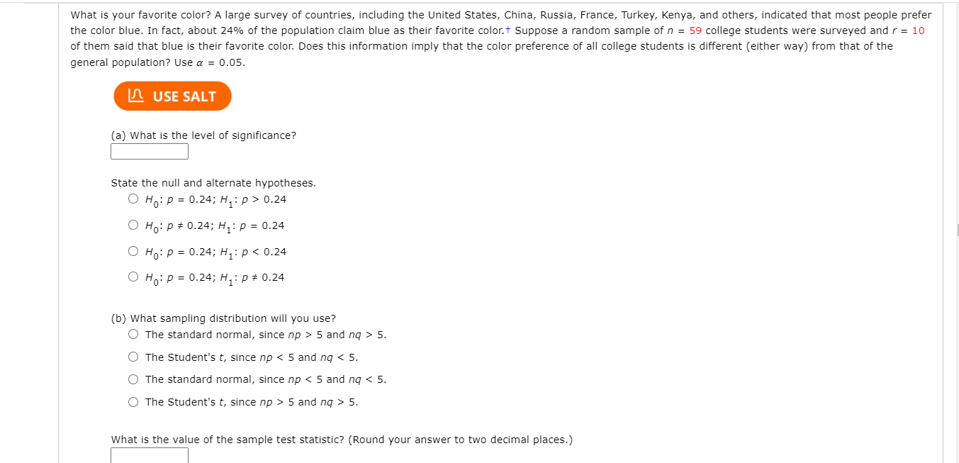 Solved What is your favorite color? A large survey of | Chegg.com