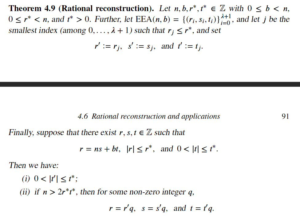 Solved 1+1 = Theorem 4.9 (Rational reconstruction). Let n, | Chegg.com