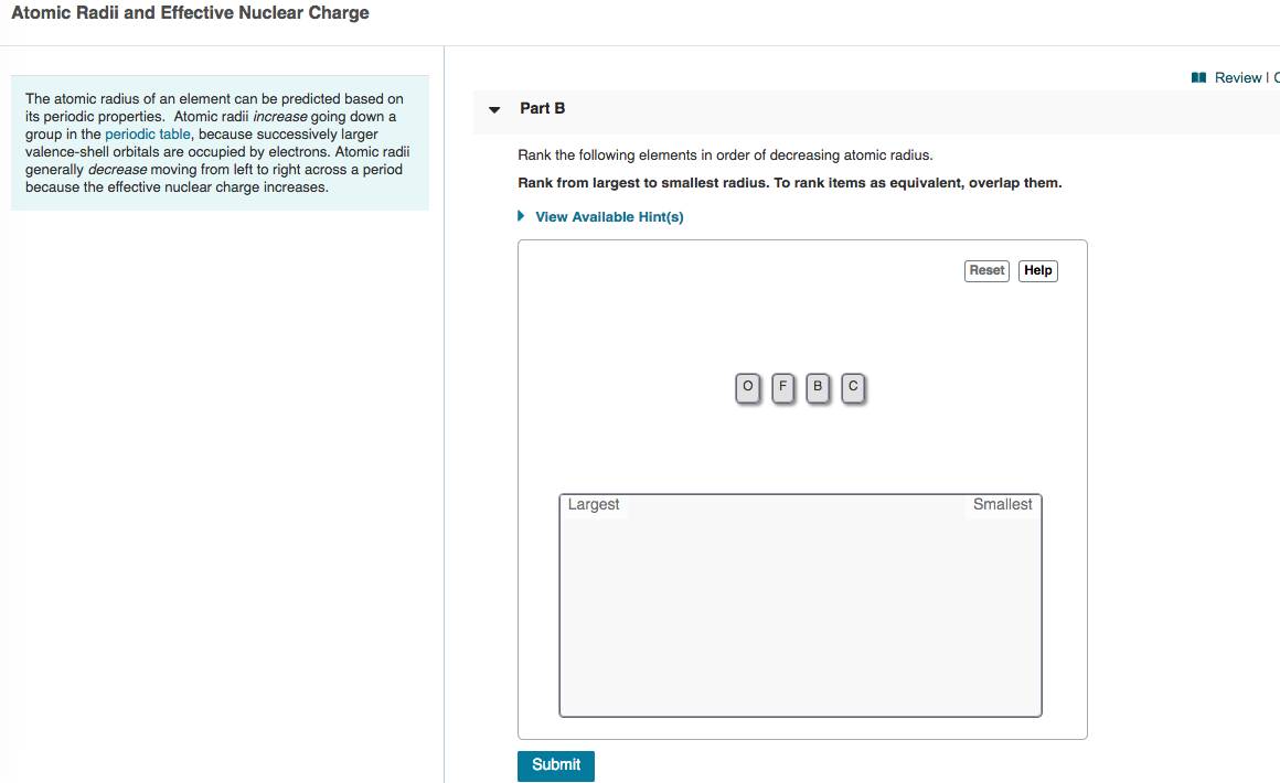 Solved Atomic Radii and Effective Nuclear Charge Review Part | Chegg.com
