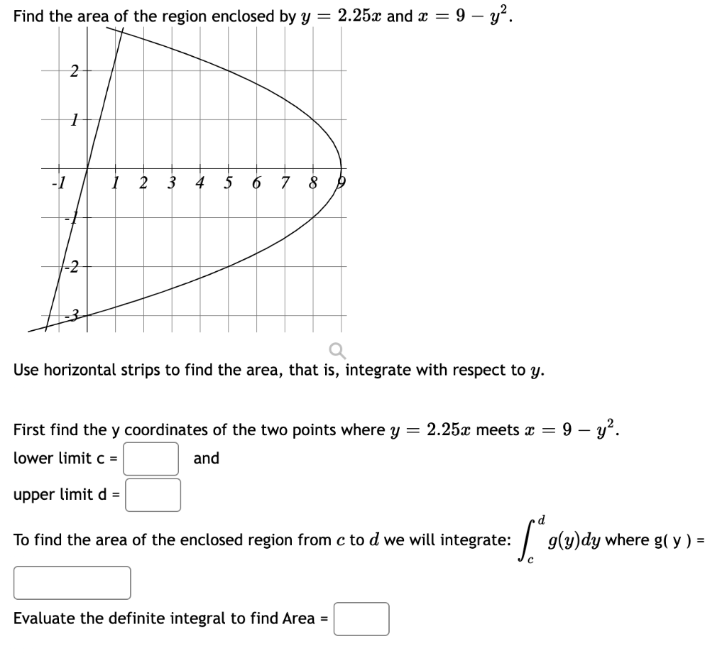 Solved Find the area of the region enclosed by y = 2.25x and | Chegg.com