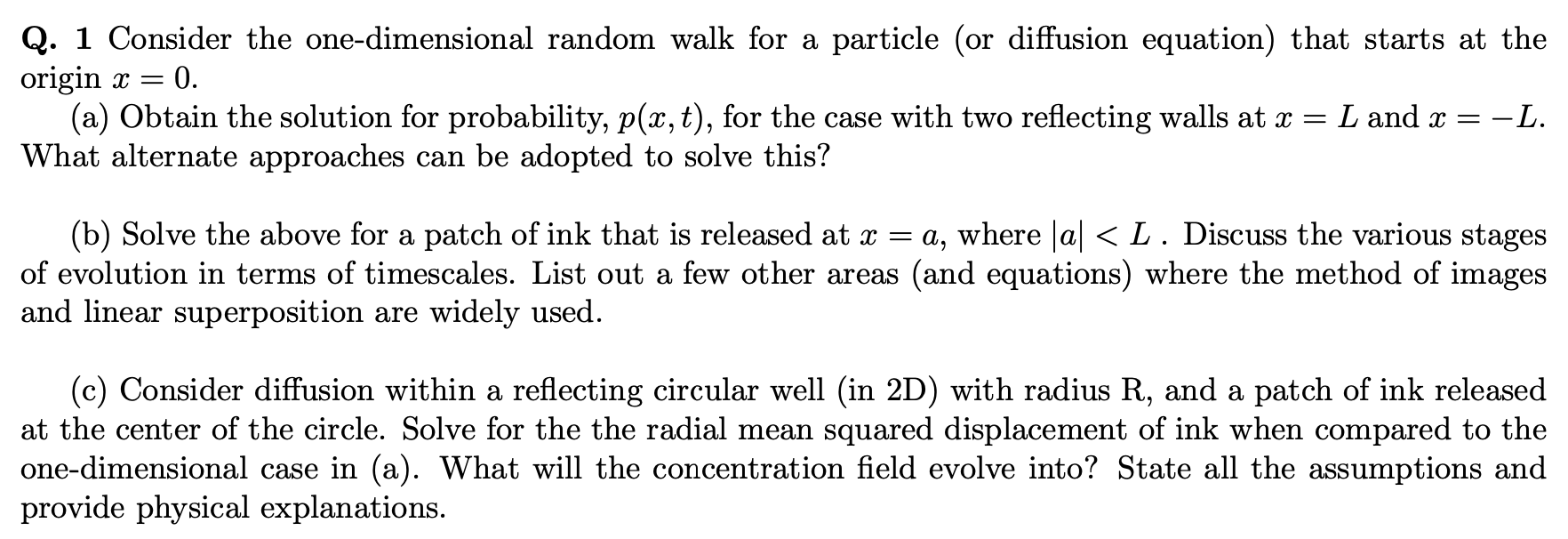 = Q. 1 Consider the one-dimensional random walk for a | Chegg.com