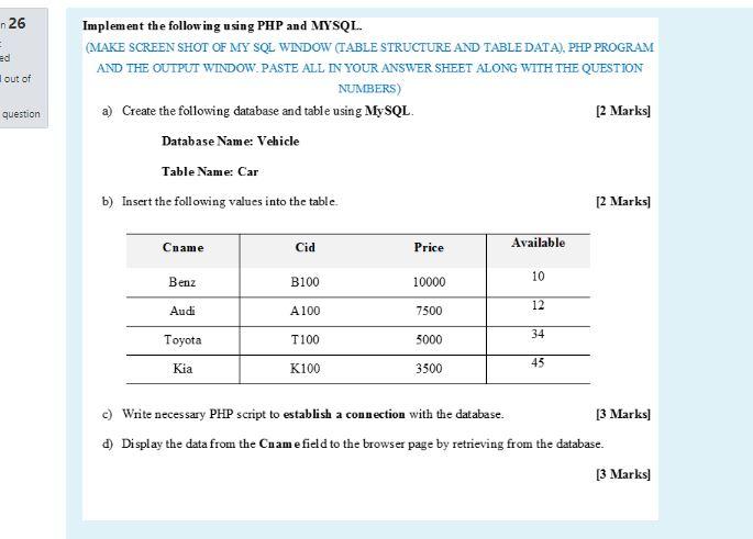 Solved n26 out of question Implement the following using PHP | Chegg.com
