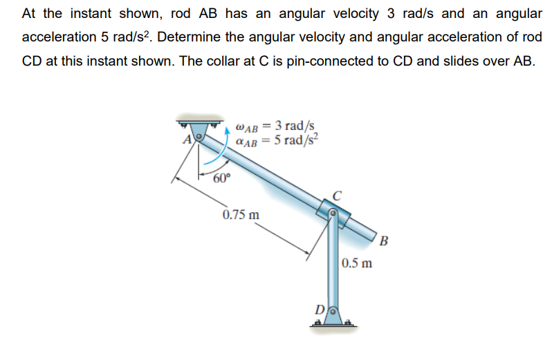 Solved At the instant shown, rod AB has an angular velocity | Chegg.com
