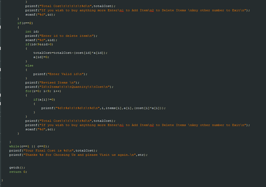 Solved Add call functions for item quantity, color, and | Chegg.com
