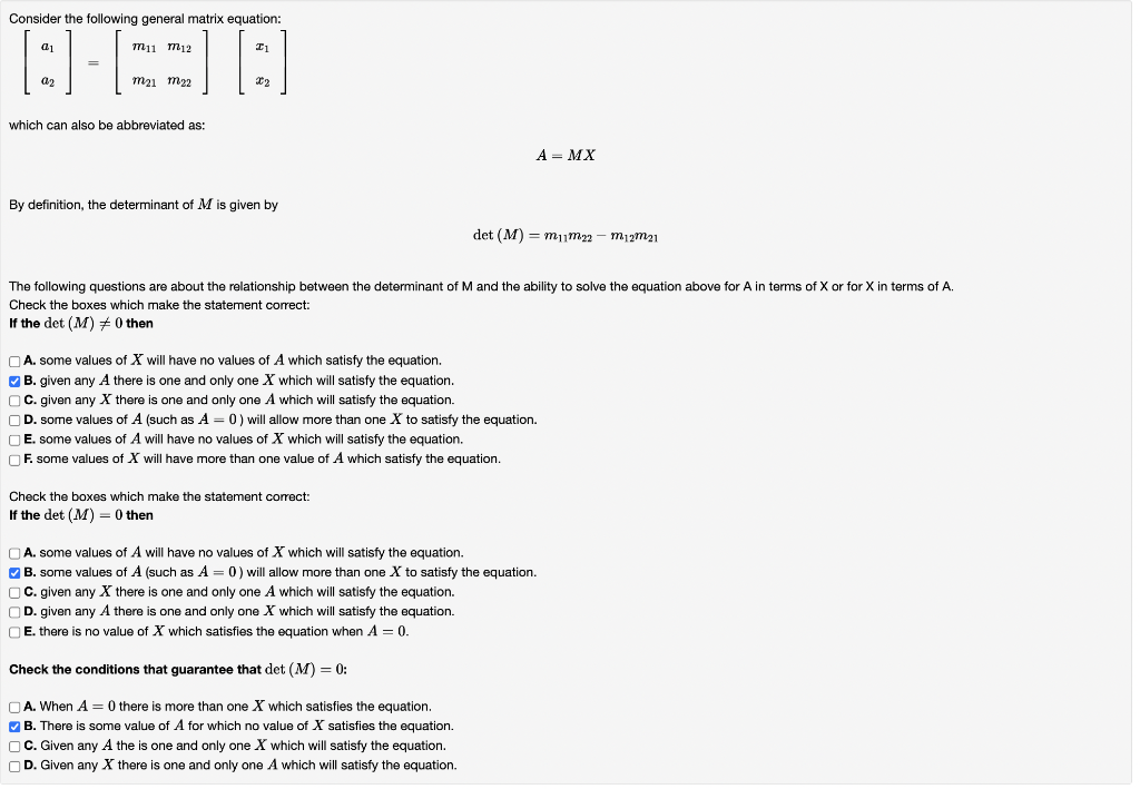 Solved Consider the following general matrix equation: | Chegg.com