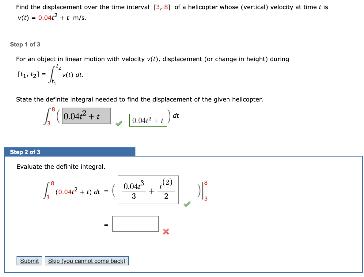 Solved Find the displacement over the time interval [3, 8] | Chegg.com
