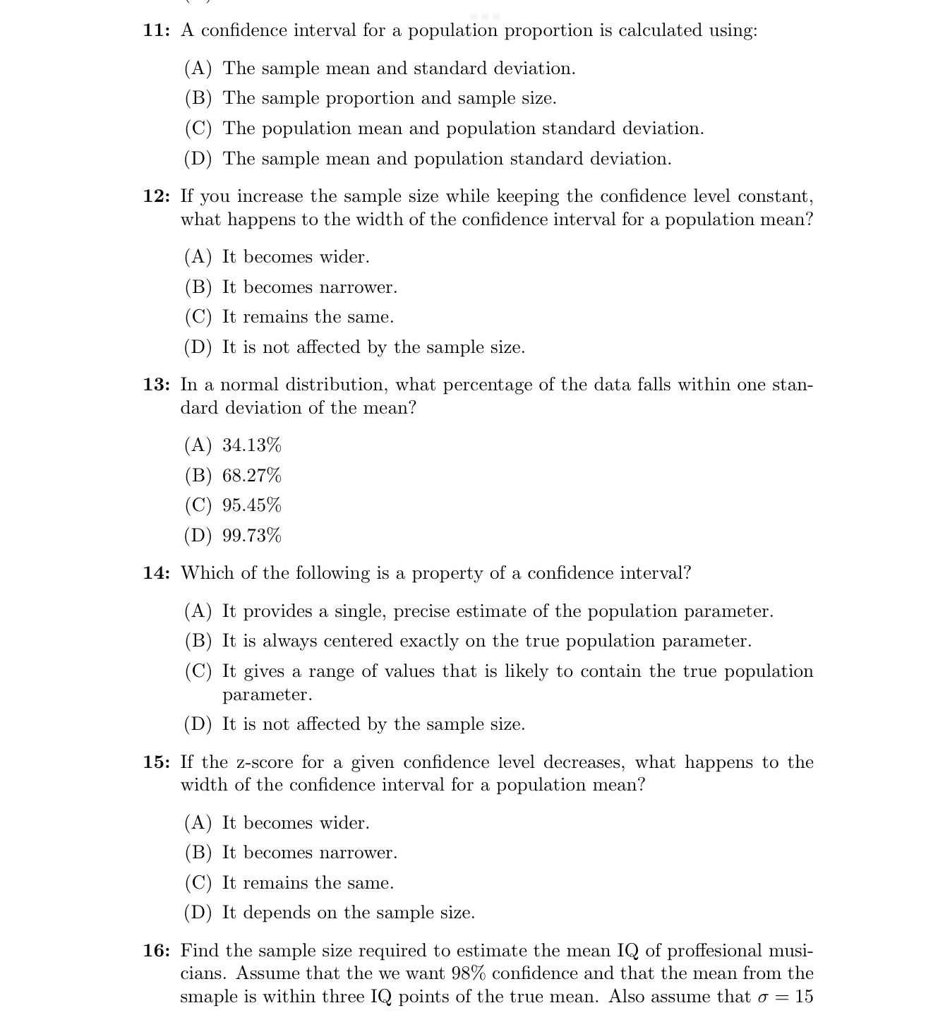 Solved 11: A confidence interval for a population proportion | Chegg.com