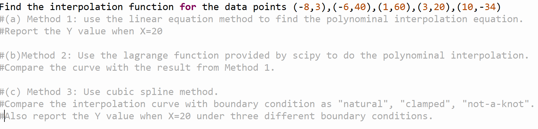 Solved ind the interpolation function for the data points | Chegg.com