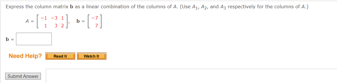 Solved Express the column matrix b as a linear combination | Chegg.com