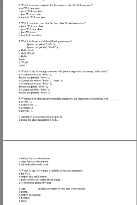 Solved 1 Which Command Compiles The Java Source Code File