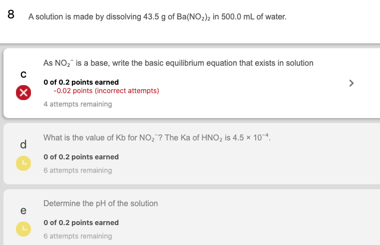 Solved 8 A solution is made by dissolving 43.5 g of Ba(NO2)2 | Chegg.com