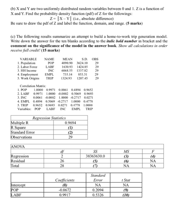 Solved (b) X and Y are two uniformly distributed random | Chegg.com