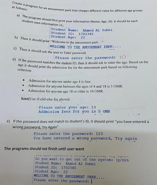 Solved Create a program for an amusement park that charges | Chegg.com