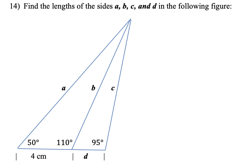 Solved 14) Find the lengths of the sides a,b,c, and d in the | Chegg.com