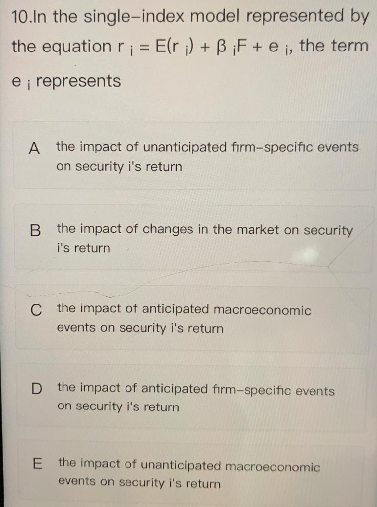 Solved In the single-index model represented by the | Chegg.com
