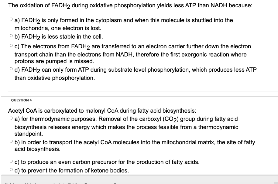 Solved The oxidation of FADH2 during oxidative | Chegg.com