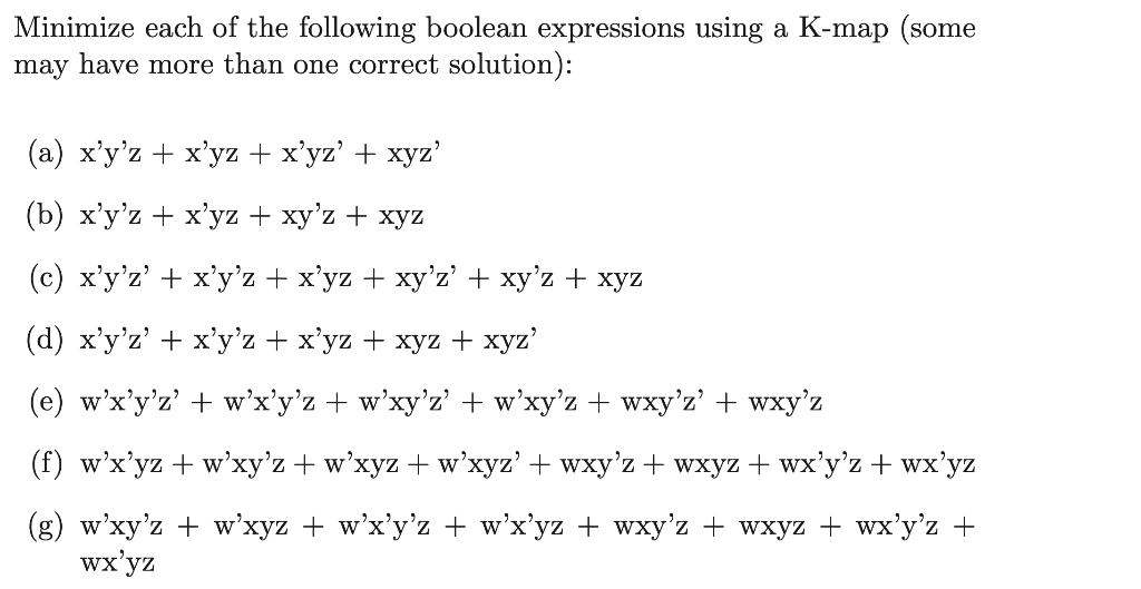 Solved Minimize each of the following boolean expressions | Chegg.com