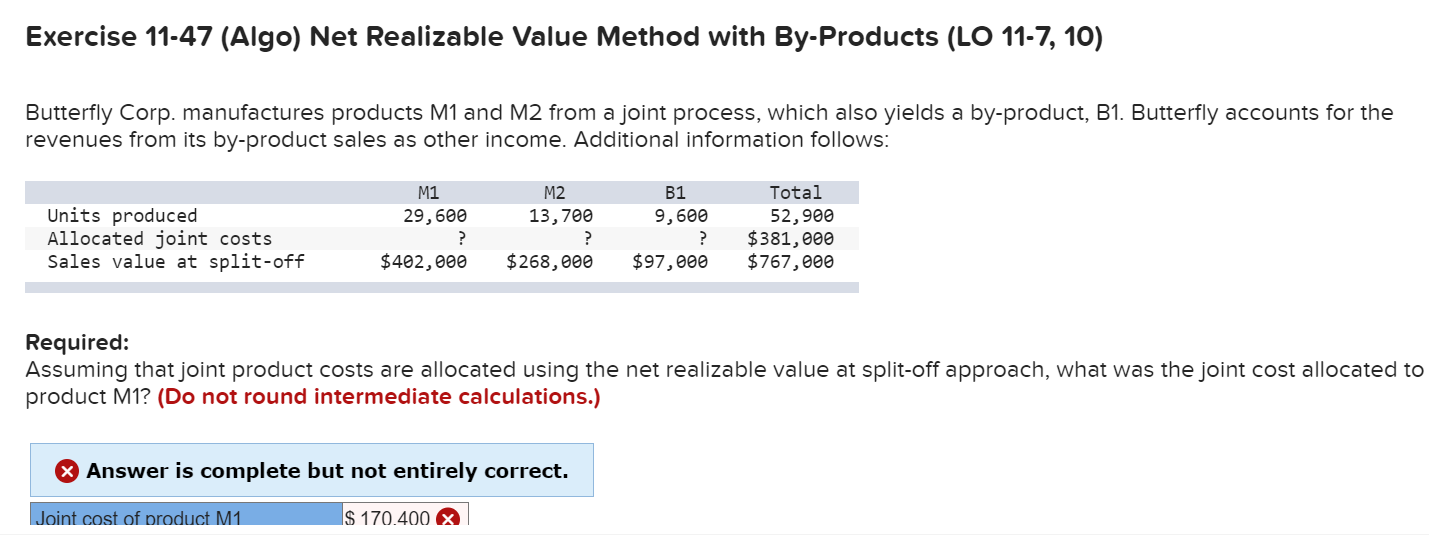 Solved Exercise 11-47 (Algo) Net Realizable Value Method | Chegg.com