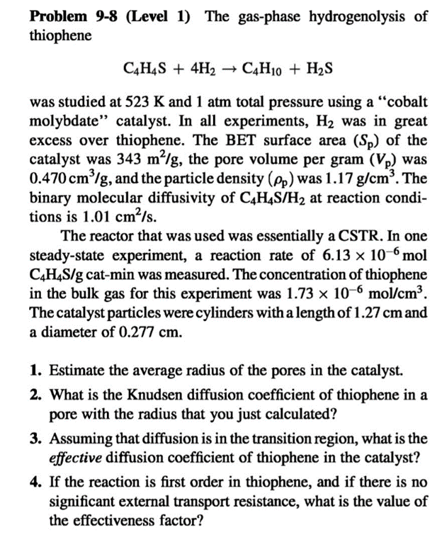 Solved Problem 9-8 (Level 1) The gas-phase hydrogenolysis of | Chegg.com