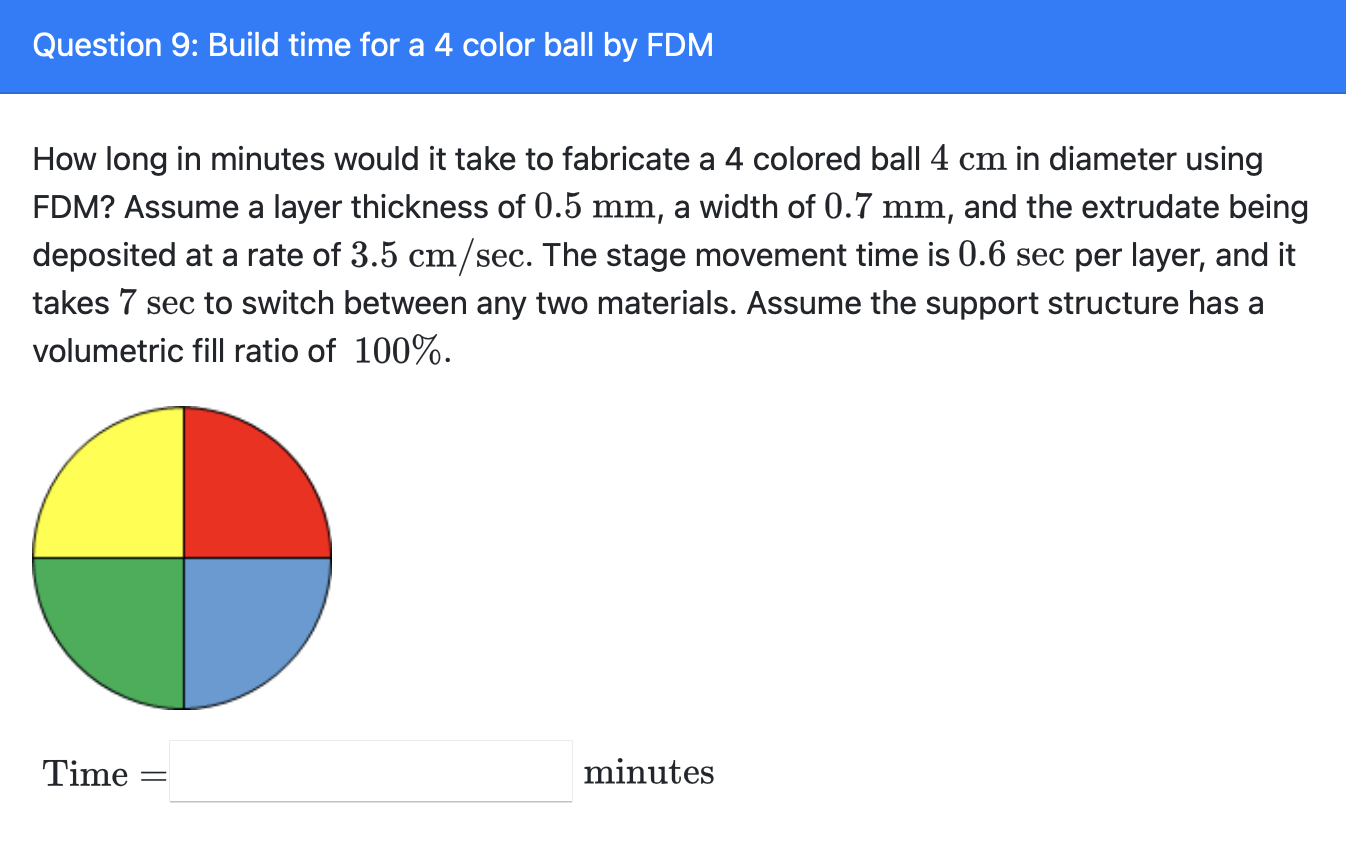 Solved Question 9: Build time for a 4 color ball by FDM How | Chegg.com