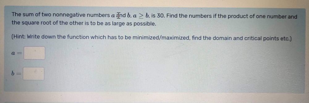 Solved The sum of two nonnegative numbers a and b. a > b. is | Chegg.com