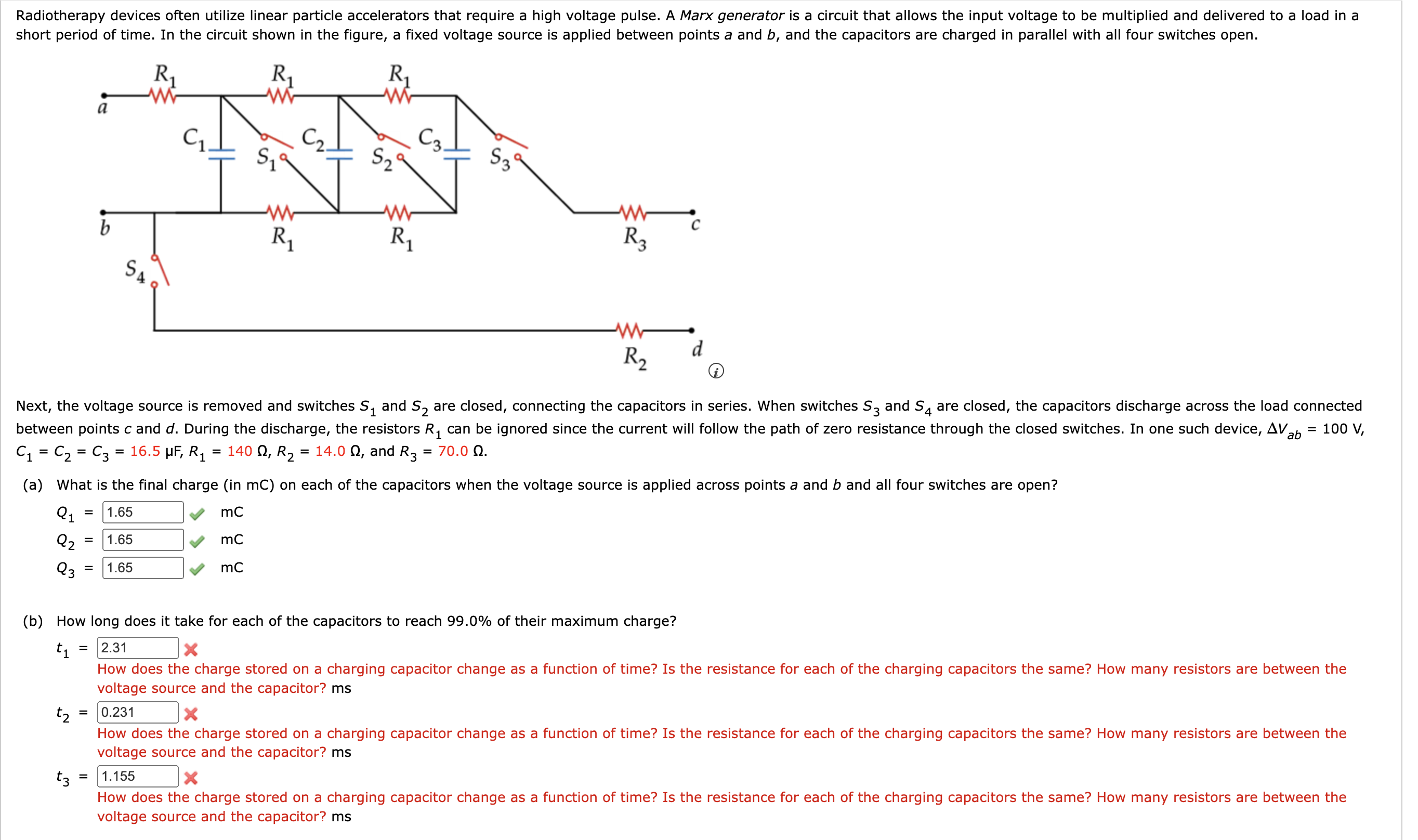 Solved C1=C2=C3=16.5μF,R1=140Ω,R2=14.0Ω, and R3=70.0Ω (a) | Chegg.com