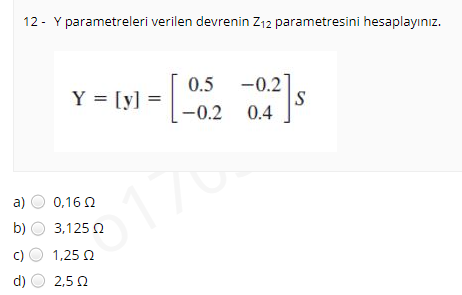 Solved Calculate the Z12 parameter of the circuit whose Y | Chegg.com