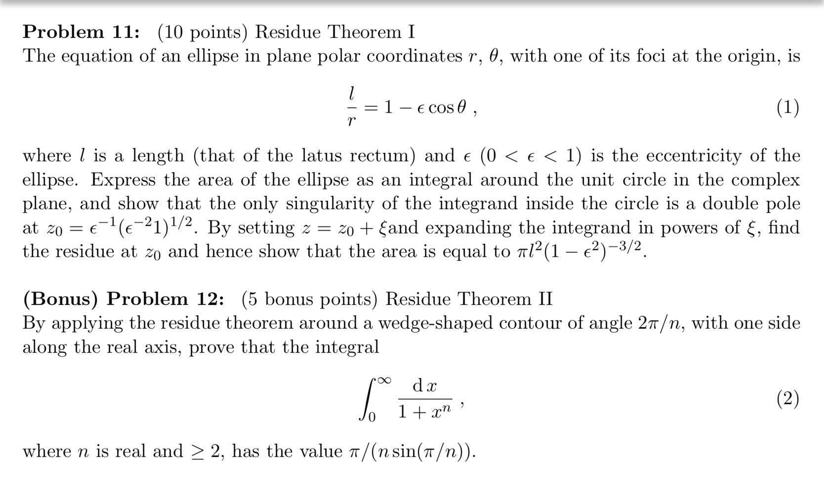 Problem 11: (10 points) Residue Theorem I The | Chegg.com