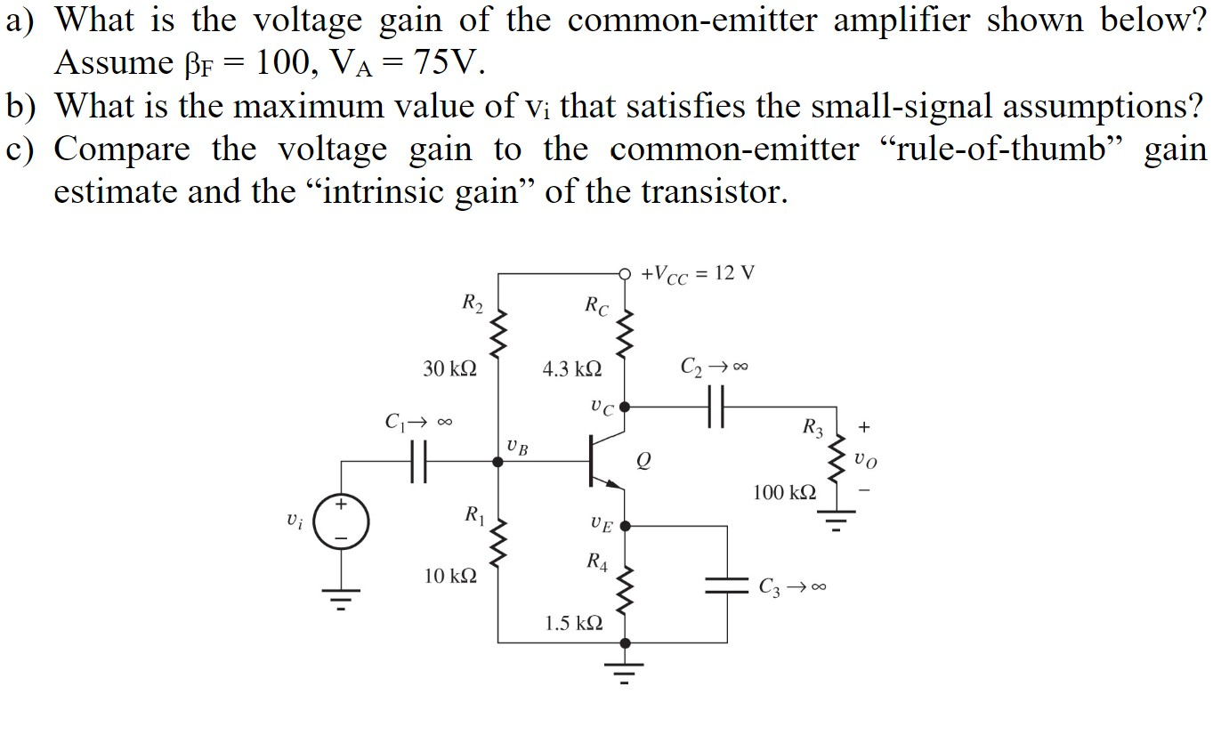 What is the voltage gain of a common emitter amplifier