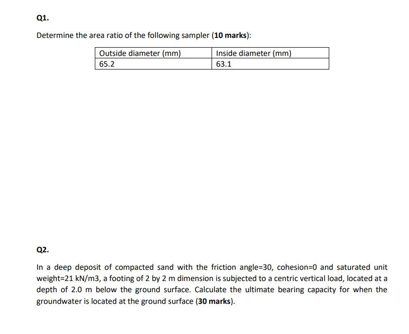 Solved Q1. Determine the area ratio of the following sampler | Chegg.com
