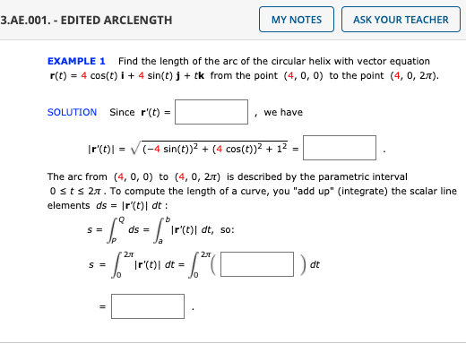 Solved 3.AE.001.- EDITED ARCLENGTH MY NOTES ASK YOUR TEACHER | Chegg.com