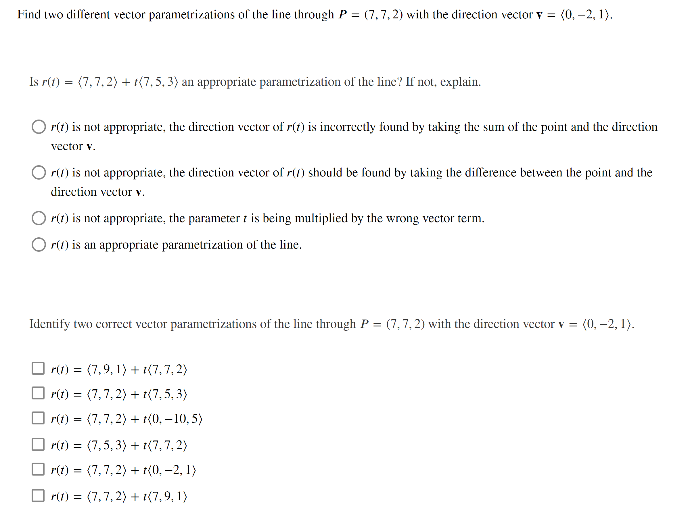 Solved Find two different vector parametrizations of the | Chegg.com