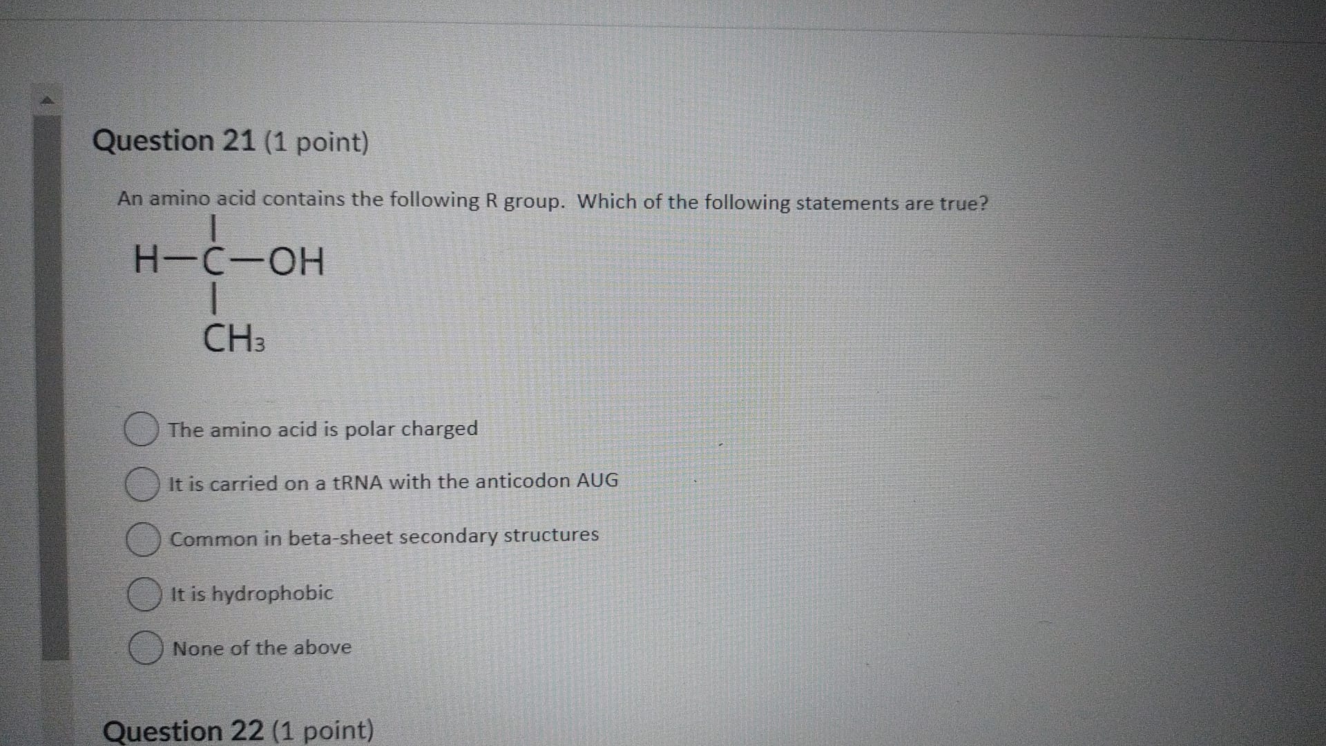 Solved Question 21 (1 ﻿point)An amino acid contains the | Chegg.com