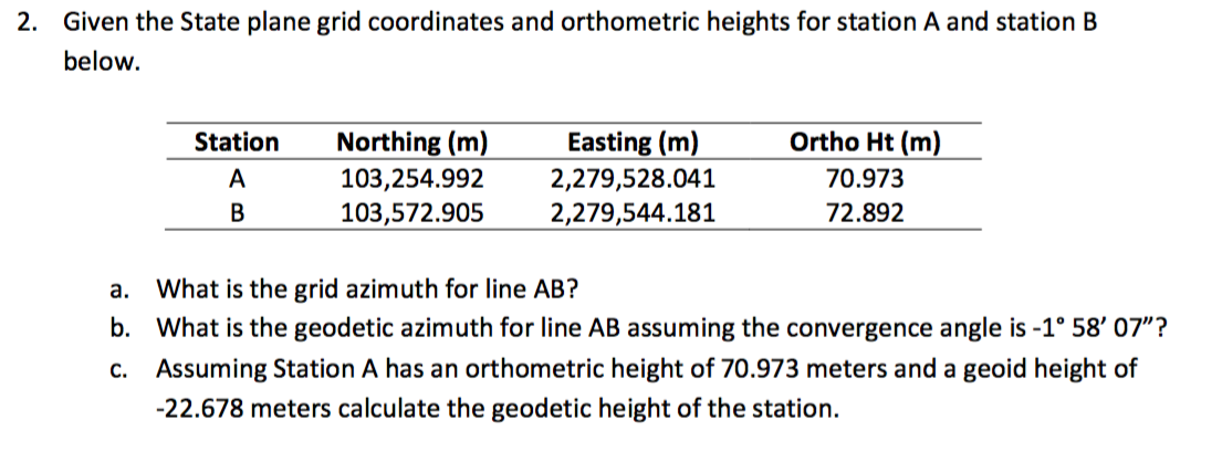 Solved 2. Given the State plane grid coordinates and | Chegg.com