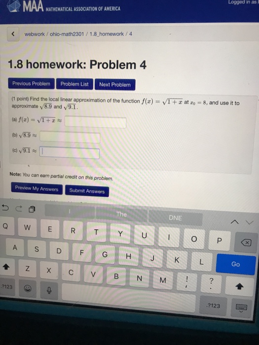 Solved Logged in as / MAA MATHEMATICAL ASSOCIATION OF | Chegg.com