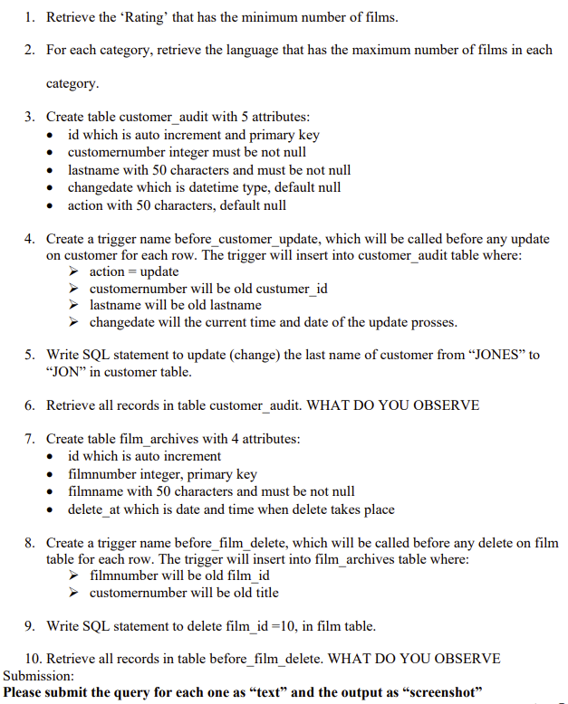 Solved 1. Retrieve the 'Rating' that has the minimum number | Chegg.com