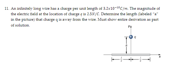 Solved 11. An infinitely long wire has a charge per unit | Chegg.com