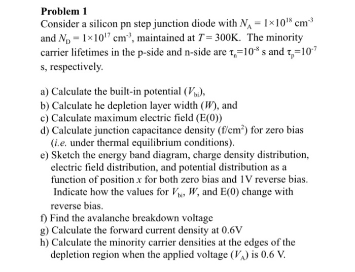 Solved Problem 1 Consider a silicon pn step junction diode | Chegg.com