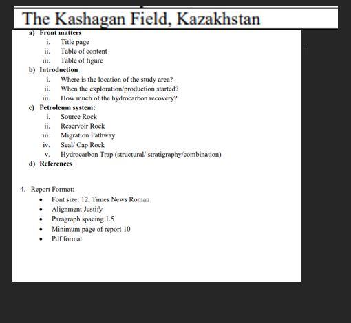 Solved The Kashagan Field, Kazakhstan a) Front matters i | Chegg.com