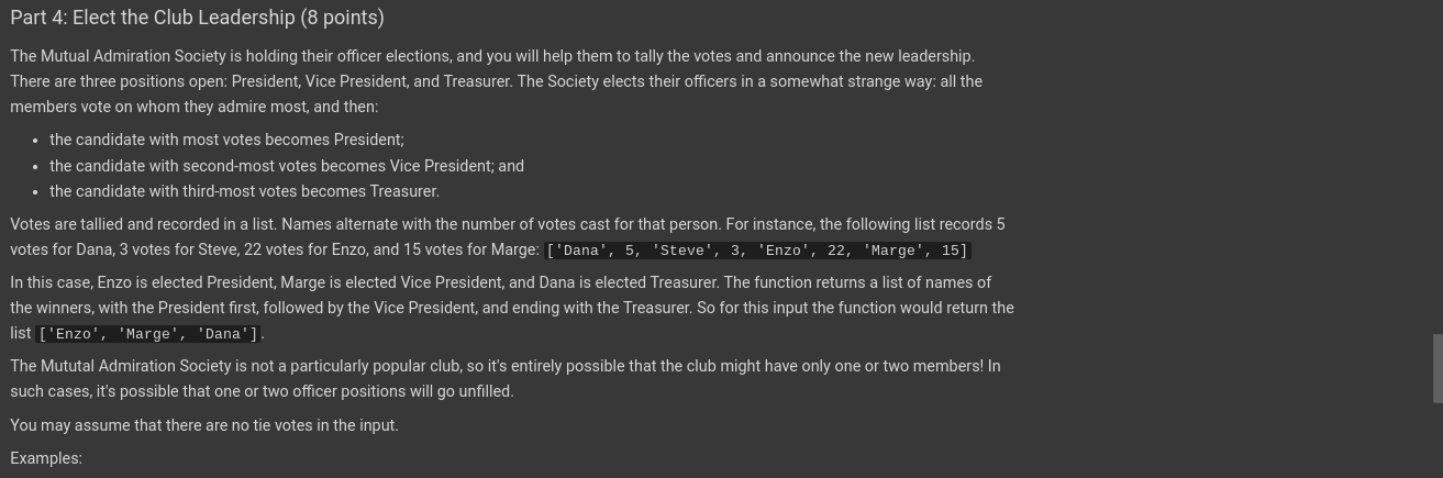 Solved Part 4: Elect the Club Leadership (8 points) The | Chegg.com