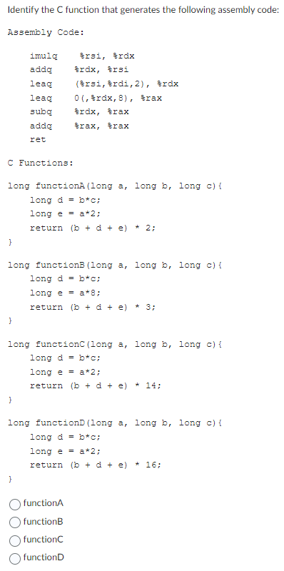 Solved Identify the C function that generates the following | Chegg.com