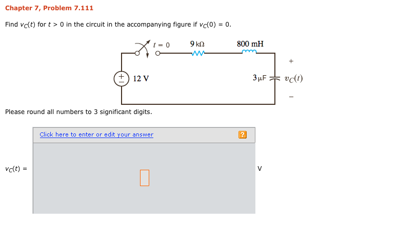 Solved Chapter 7, Problem 7.111 Find vc(t) for t> 0 in the | Chegg.com
