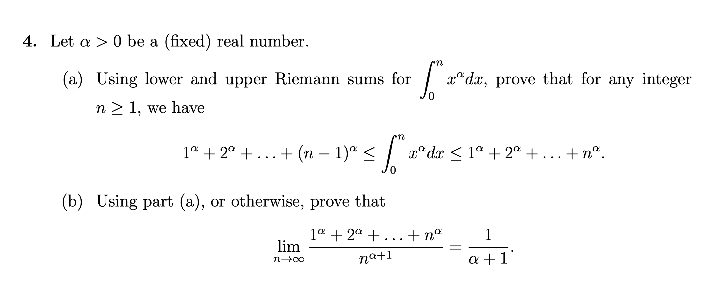 Solved Let α>0 be a (fixed) real number. (a) Using lower and | Chegg.com