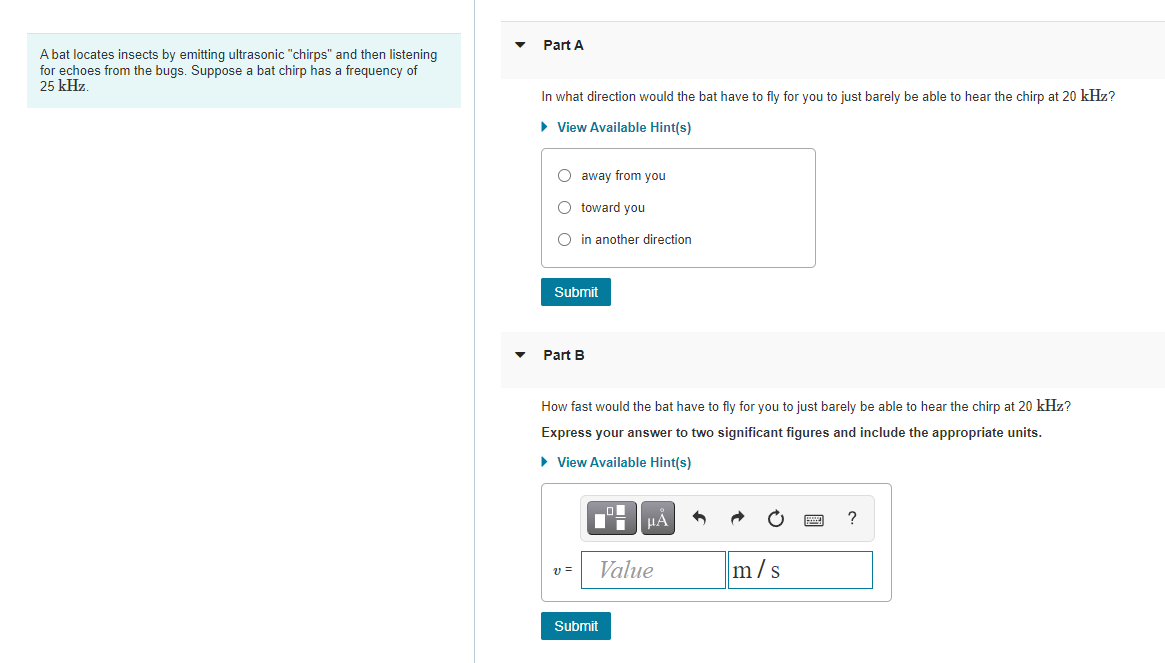 Solved Part A A bat locates insects by emitting ultrasonic | Chegg.com