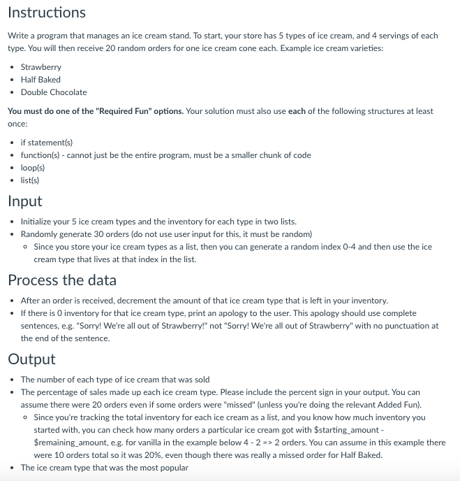 Solved Instructions Write a program that manages an ice | Chegg.com