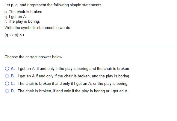 Solved Let p, q, and r represent the following simple | Chegg.com