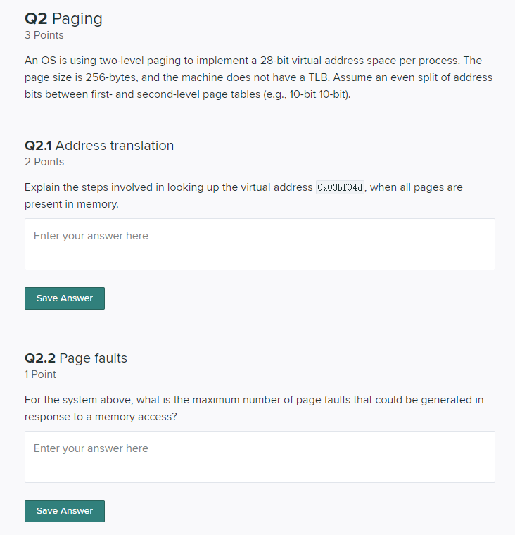 Q2 Paging 3 Points An OS is using two-level paging to | Chegg.com